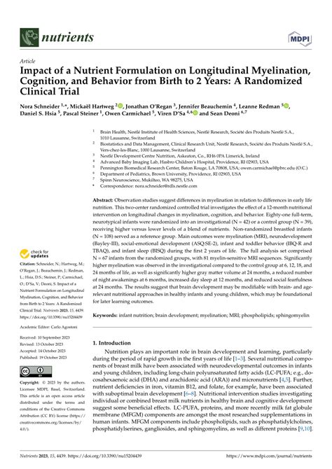 Pdf Impact Of A Nutrient Formulation On Longitudinal Myelination Cognition And Behavior From