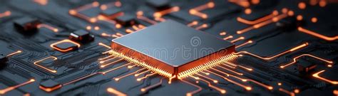 Modern Microchip With Glowing Circuitry On High Tech Black Background For Technology Themes