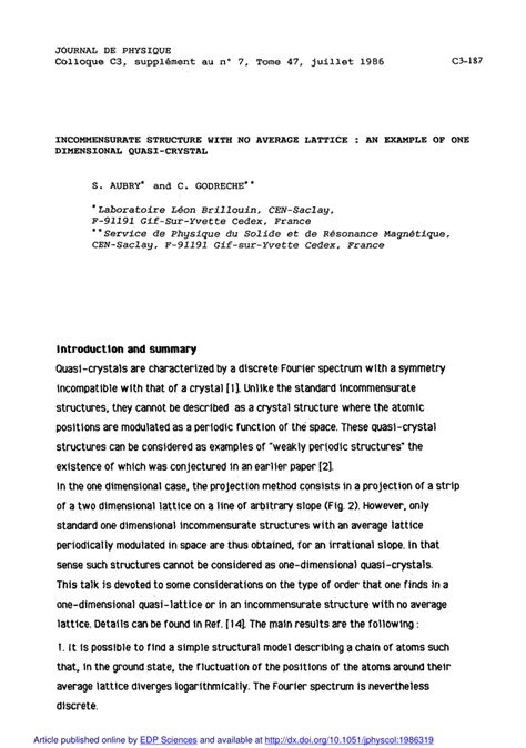 Pdf Incommensurate Structure With No Average Lattice An Example Of Onedimensional Quasi Crystal
