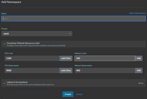 Pre Fill Resource Limits Of Create Namespace Ui Under Projects That Has