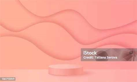 최소 3d 복숭아 핑크 컬러 장면 벡터 배경 라운드 실린더 포디엄 스탠드 물결 모양의 배경 제품 쇼케이스 모형 화장품 패션 광고 프로젝트를 위한 현대적인 깔끔한 디자인 0