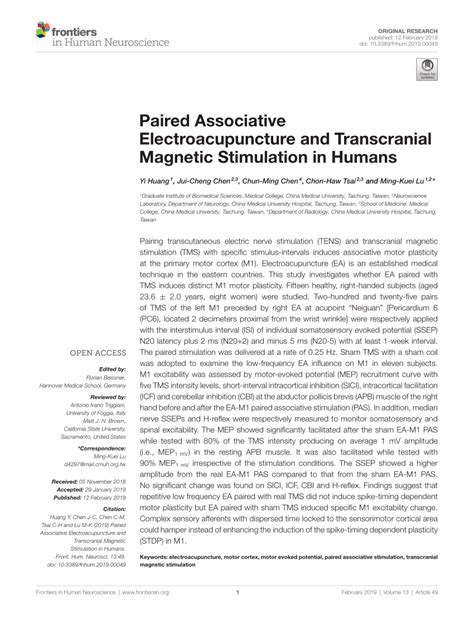 Pdf Paired Associative Electroacupuncture And Transcranial Magnetic Stimulation In Humans