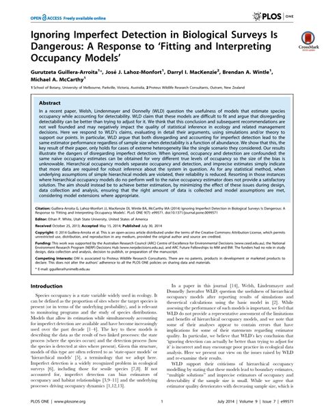 Pdf Ignoring Imperfect Detection In Biological Surveys Is Dangerous A Response To Fitting