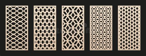 Vector Laser Cut Templates Set Modern Abstract Geometric Panels With Mesh Grid Stock Vector