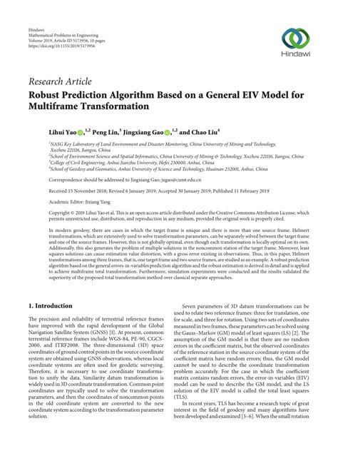 Pdf Robust Prediction Algorithm Based On A General Eiv Model For Multiframe Transformation
