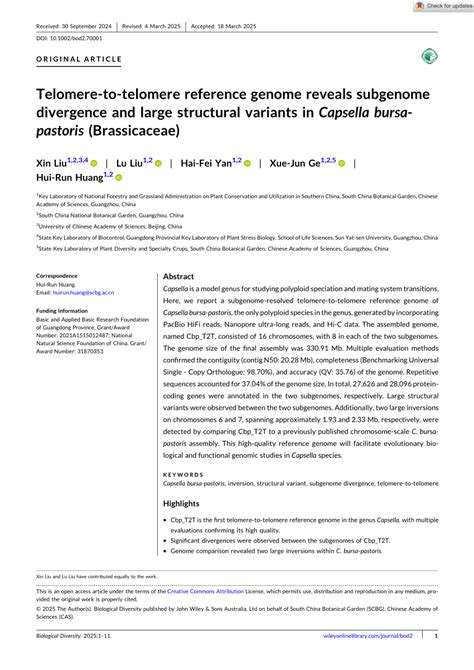 Pdf Telomere‐to‐telomere Reference Genome Reveals Subgenome Divergence And Large Structural