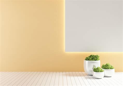 Пустой фон дизайна интерьера комнаты с пустой стеной 3d рендеринг Премиум фото