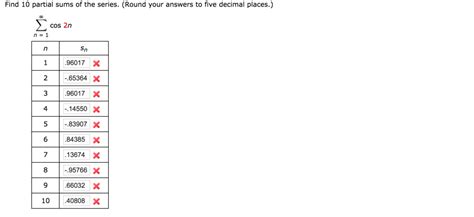 Solved Find 10 Partial Sums Of The Series Round Your