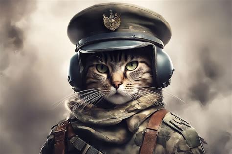 Premium Photo Cat Soldier Cat In Military Uniform War Cat In A Cap