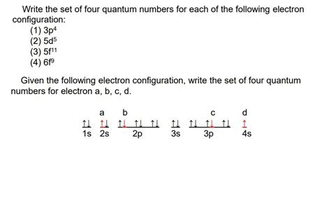 solved write the set of four quantum numbers for each of the