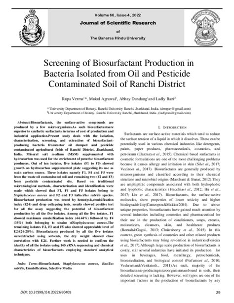 Pdf Screening Of Biosurfactant Production In Bacteria Isolated From