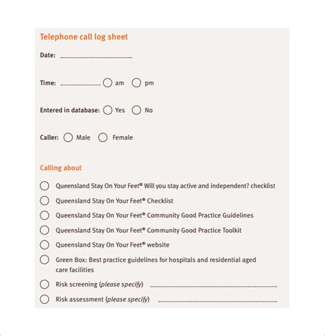 FREE Sample Call Log Templates In PDF MS Word Excel Pages