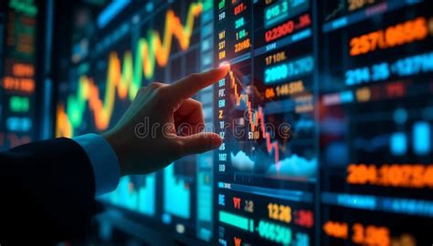 Analyzing Stock Market Data On Screen With Hand Pointing To Chart Stock Illustration