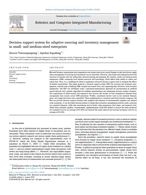 Decision Support System For Adaptive Sourcing And Inventory Management In Small And Medium