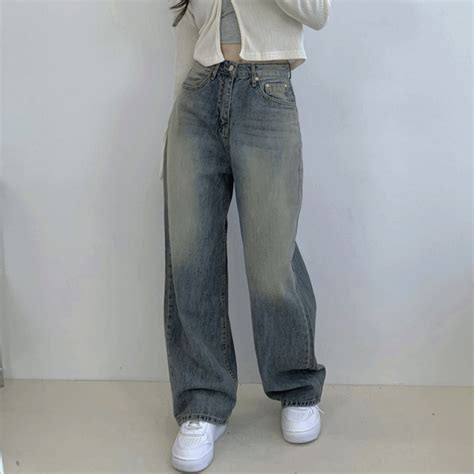 [ 오버핏 옐로중청 ] 제노 빈티지 워싱 일자 와이드 데님 팬츠 에이블리