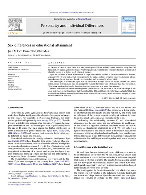 Pdf Sex Differences In Educational Attainment