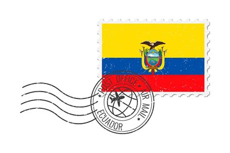 에콰도르 그런지 우표 에콰도르 국기가 있는 빈티지 엽서 벡터 그림은 흰색 배경에 분리되어 있다 복고풍 스타일 에콰도르에 대한