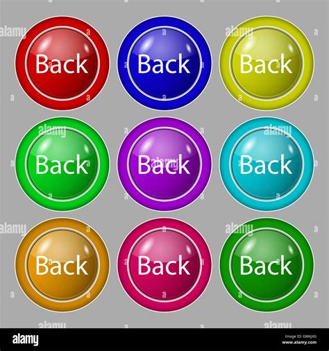 Arrow Sign Icon Back Button Navigation Symbol Symbol On Nine Round Colourful Buttons Vector