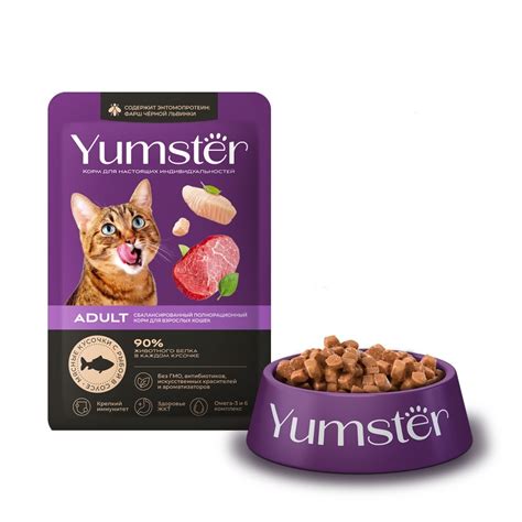 Влажный корм для взрослых кошек Мясные кусочки с рыбой в соусе Yumster