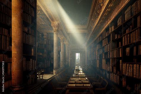 Ai Generated Image Depicting Inside Of The Ancient Library At