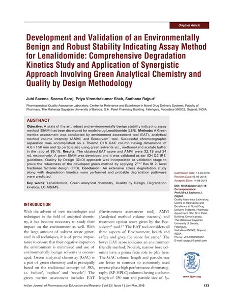 pdf development and validation of an environmentally benign and