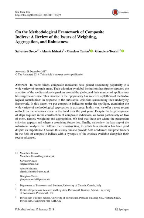 Pdf On The Methodological Framework Of Composite Indices A Review Of