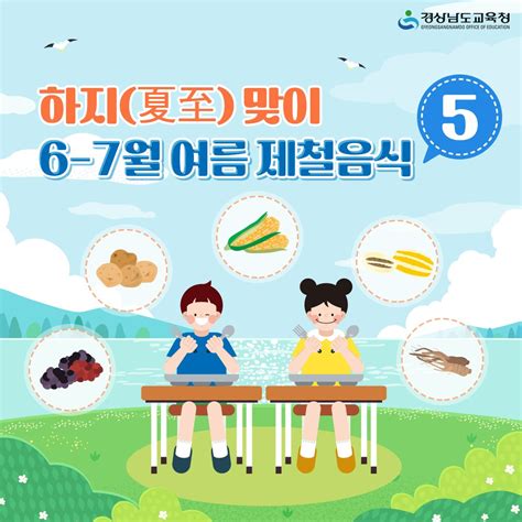 경상남도교육청 🌊 하지夏至 맞이 6 7월 여름 제철음식 5 🔸 참외 🔸 감자 🔸 옥수수 🔸