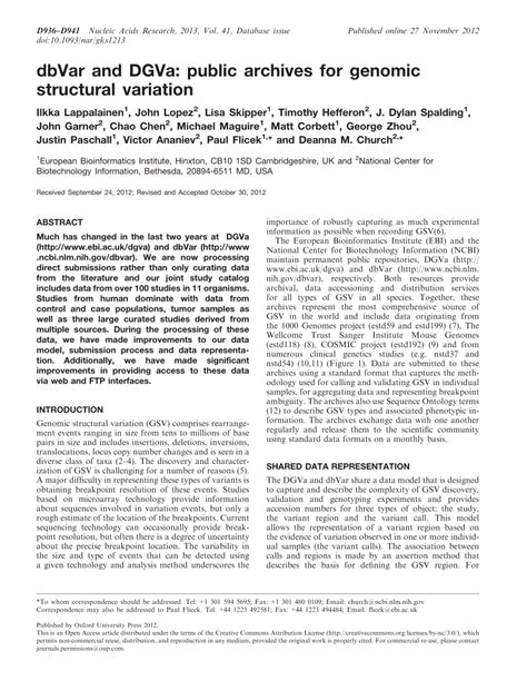 Pdf Dbvar And Dgva Public Archives For Genomic Structural Variation