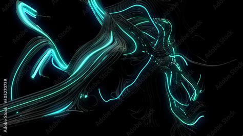 3d Render Blue Curl Noise Flash Concept Of Neural Network Artificial
