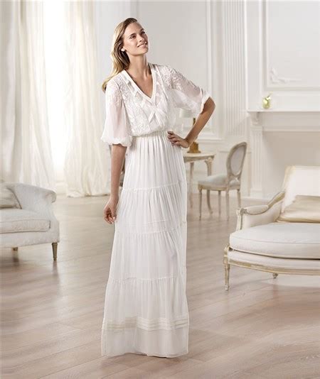 Informal Casual Sheath V Neck Short Sleeve Chiffon Garden Beach Wedding