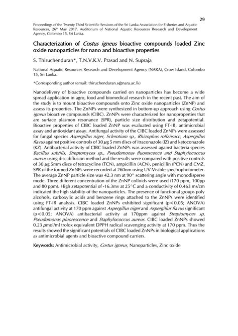 Pdf Characterization Of Costus Igneus Bioactive Compounds Loaded Zinc Oxide Nanoparticles For