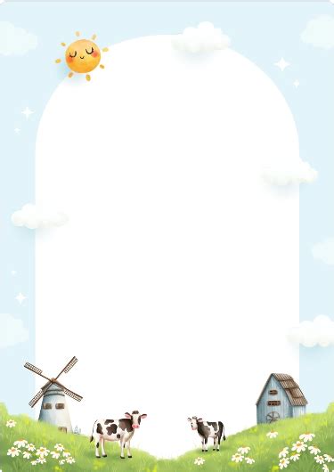 สีฟ้า น่ารัก สดใส ภาพประกอบทุ่งหญ้า ขอบกระดาษ Document A4