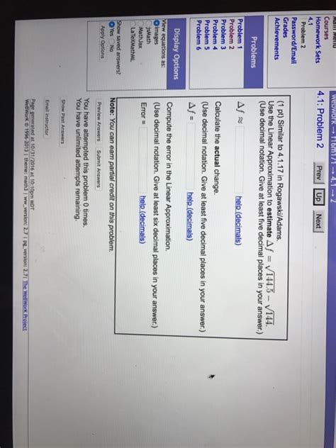 Solved Webwork F 16m11 41 Courses Homework Sets 41