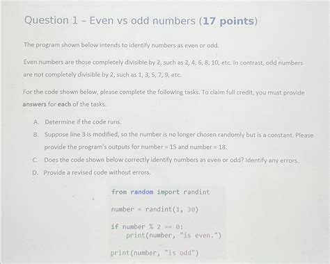 Solved Question Even Vs Odd Numbers Points The Chegg