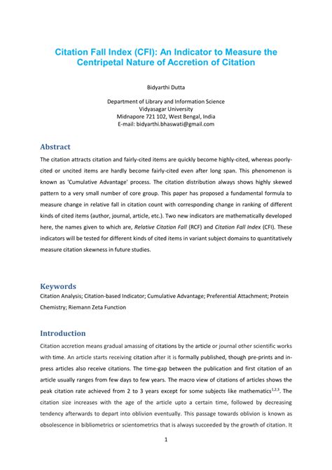 Pdf Citation Fall Index Cfi An Indicator To Measure The