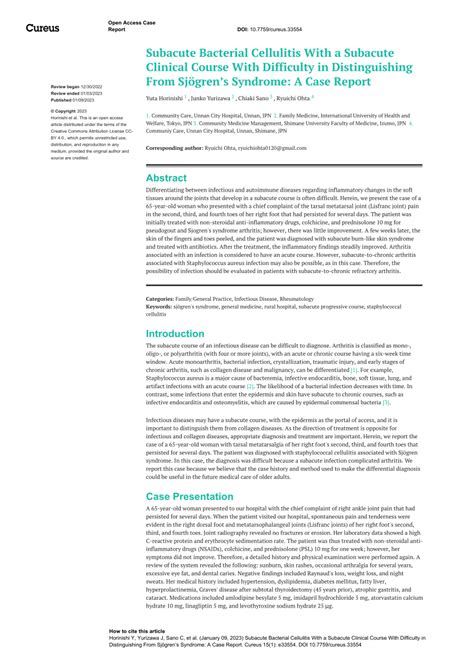 Pdf Subacute Bacterial Cellulitis With A Subacute Clinical Course With Difficulty In