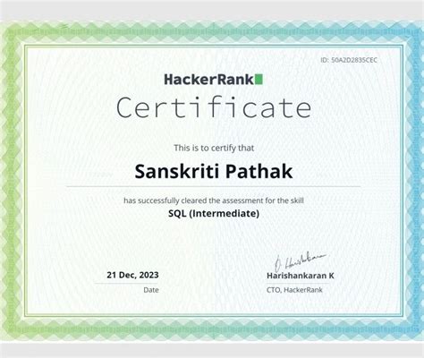Thrilled To Announce That Ive Earned The Sql Intermediate Certification From Hackerrank