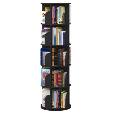 5 Tier 360° Rotating Stackable Shelves Bookshelf Organizer Black