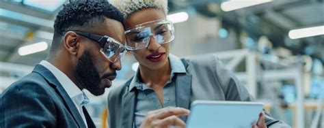 Premium Photo Male And Female Engineers Talking About Production In A Modern Industrial