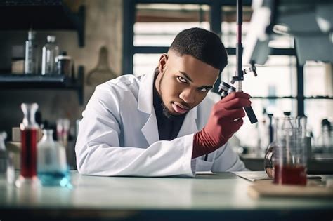 Premium Ai Image Shot Of A Young Man Working On A In His Lab Created With Generative Ai