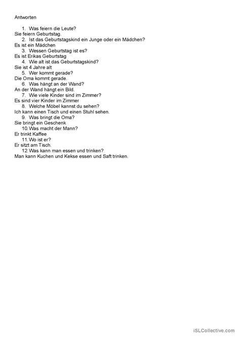 Bildbeschreibung Erikas Geburtstag… Deutsch Daf Arbeitsblätter Pdf And Doc