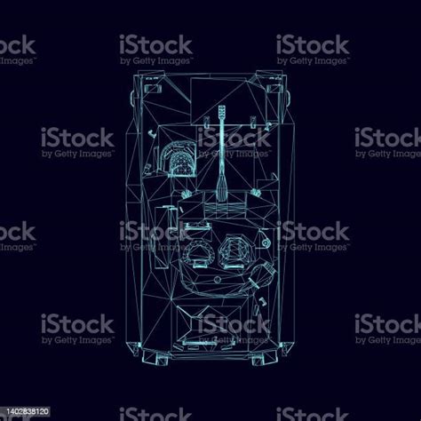 어두운 배경에 고립 된 파란색 선에서 전투 탱크 와이어 프레임 위에서보기 3d 벡터 일러스트레이션 와이어 프레임 모델에 대한 스톡 벡터 아트 및 기타 이미지 Istock