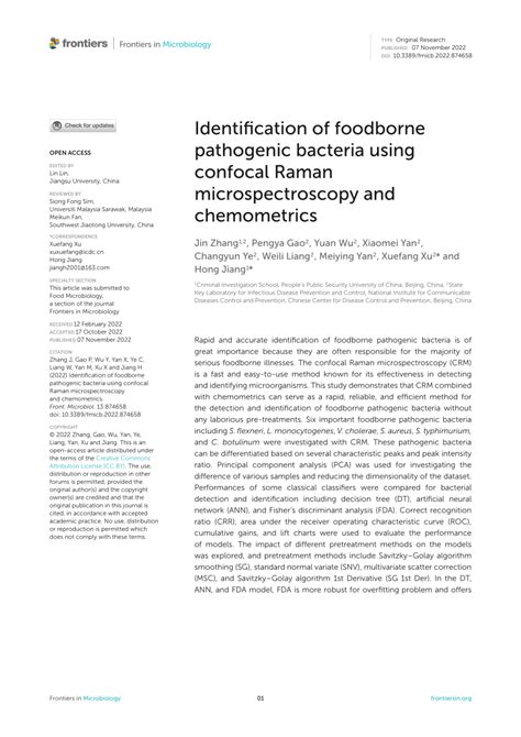 Pdf Identification Of Foodborne Pathogenic Bacteria Using Confocal Raman Microspectroscopy And