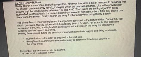 Solved Lab10b Binary Bubbles Binary Search Is A Very Fast