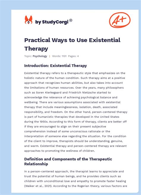 Practical Ways To Use Existential Therapy Free Essay Example