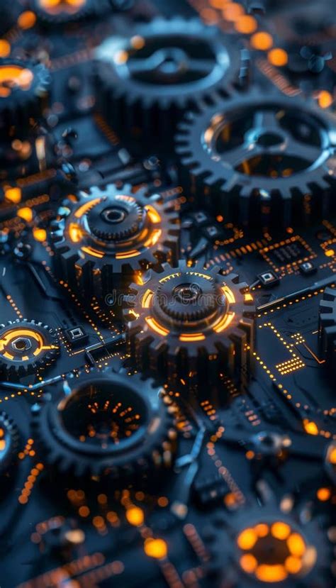 Intricate Close Up Of Interlocking Gears And Circuitry Symbolizing Technology And Business