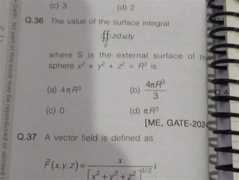 Q36 The Value Of The Surface Integral S StudyX