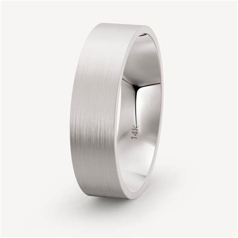 6mm 14k Solid White Gold Brushed Flat Wedding Band Comfort Fit Etsy