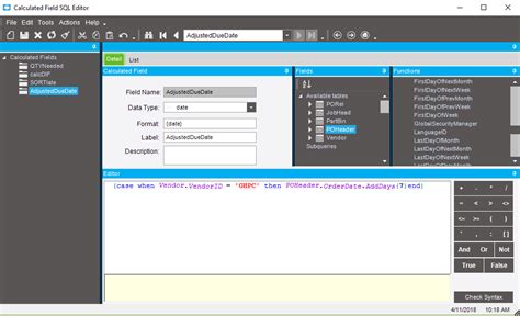 syntax on calculated baq field add x days to date epicor erp 10