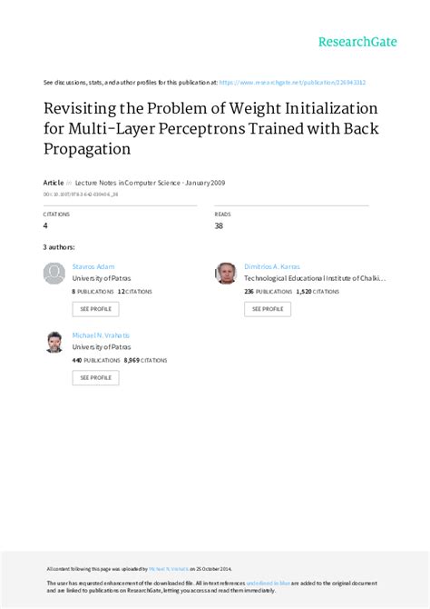 pdf revisiting the problem of weight initialization for multi layer